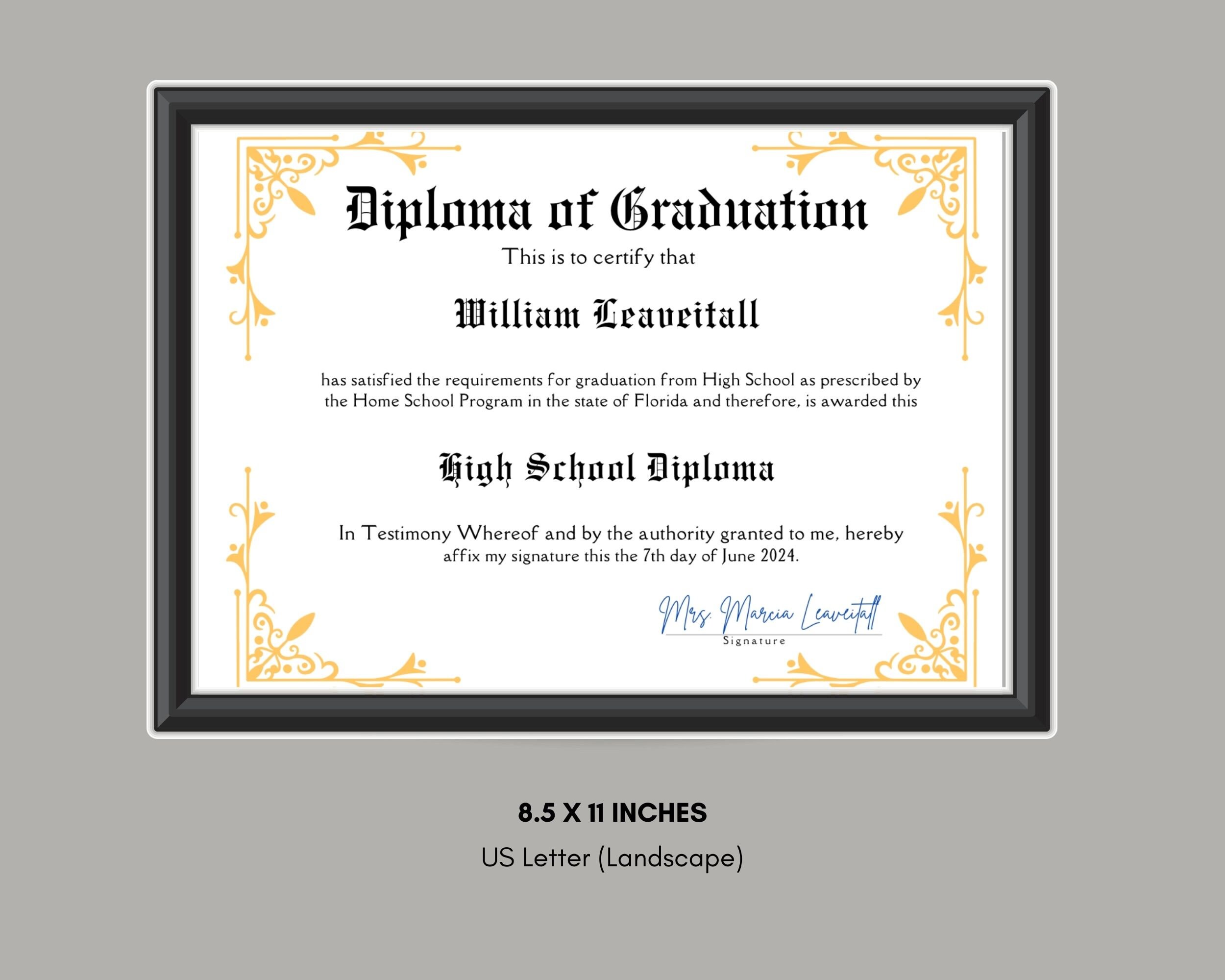 Homeschool High School Diploma Template: Editable Graduation Diplomas ...