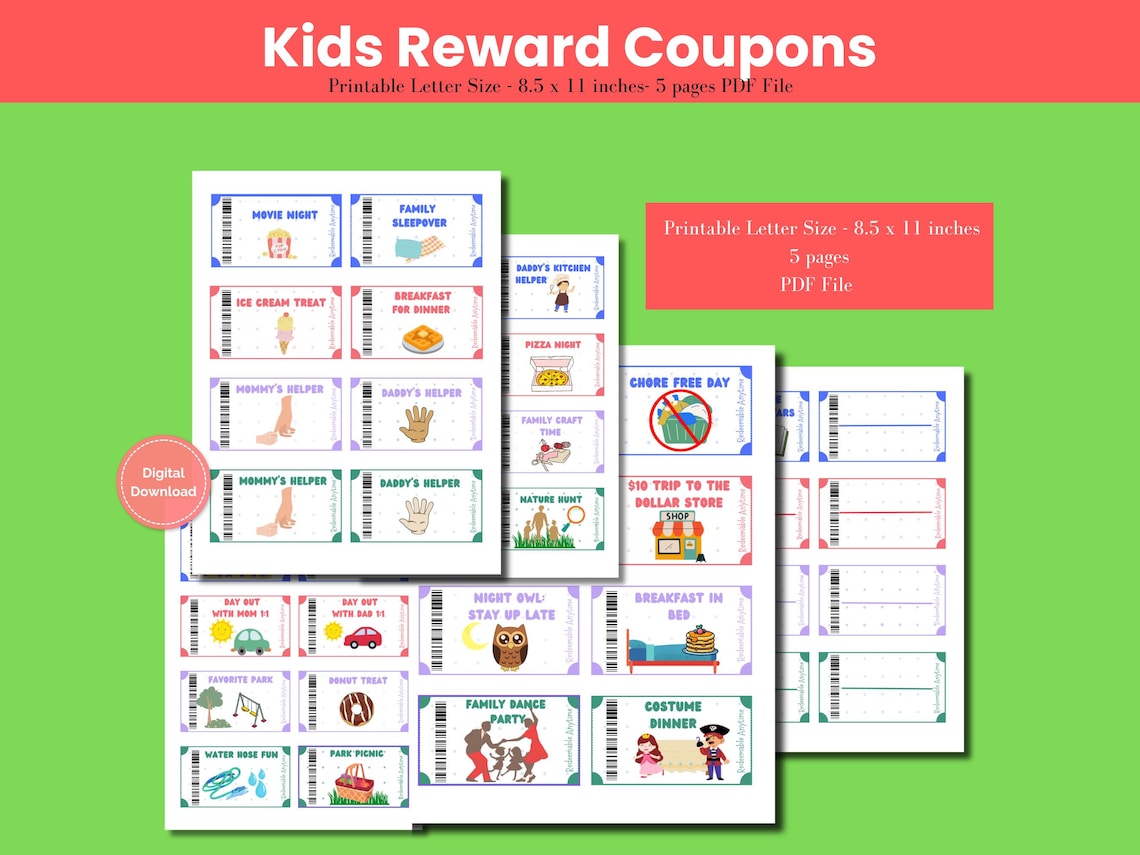 Printable Kids Reward Coupons: Behavior Incentives (PDF) - Etsy