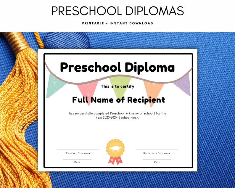 Preschool Diploma, Preschool Graduation Diploma, Canva Template, End of ...