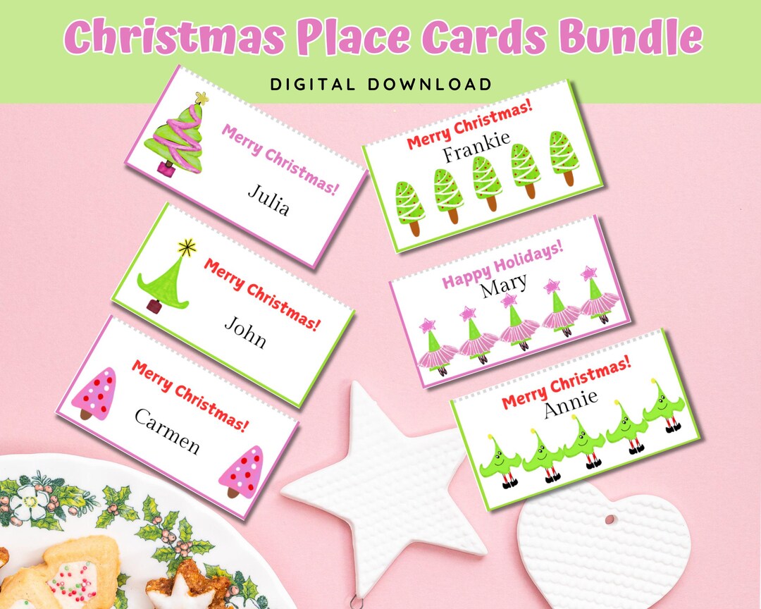 Christmas Party Place Cards, Cute Christmas Tags, School Xmas Party ...