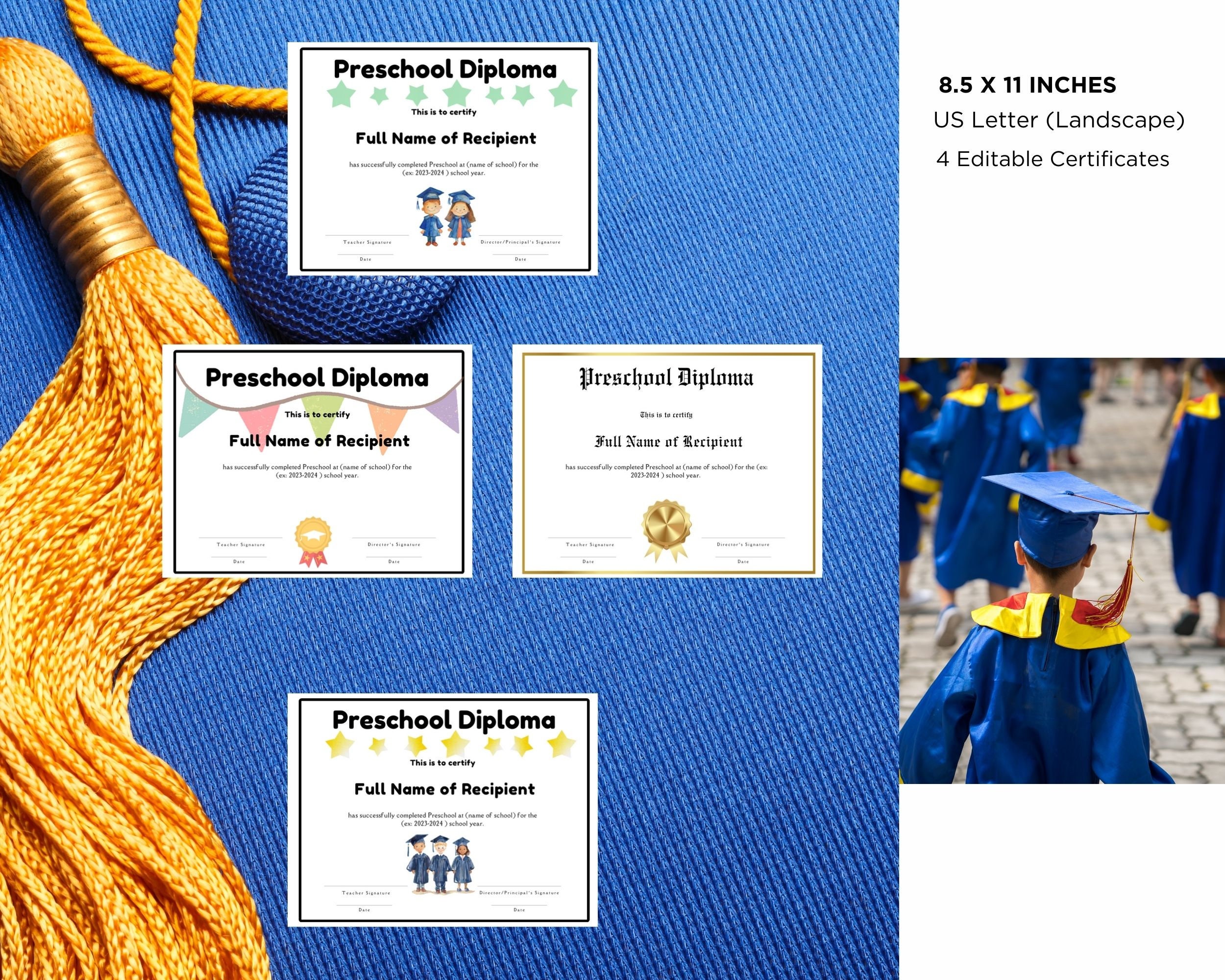 Preschool Diploma, Preschool Graduation Diploma, Canva Template, End of ...