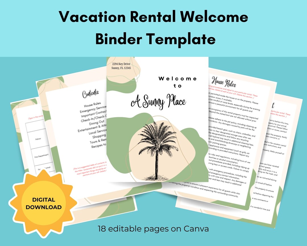 Vacation Rental Welcome Binder Template: Editable Canva Design (digital ...