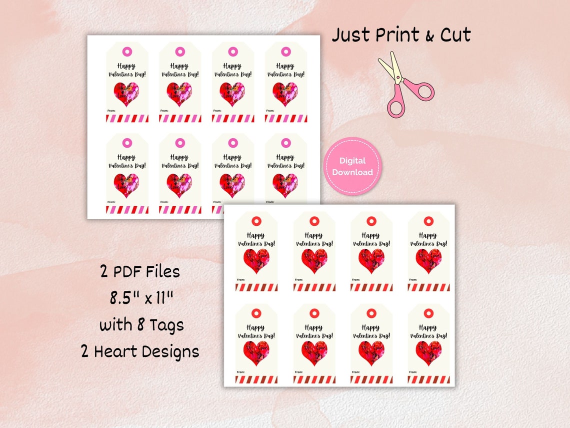 Valentines Day Gift Tags, Valentines Day Printables, Printable Heart ...
