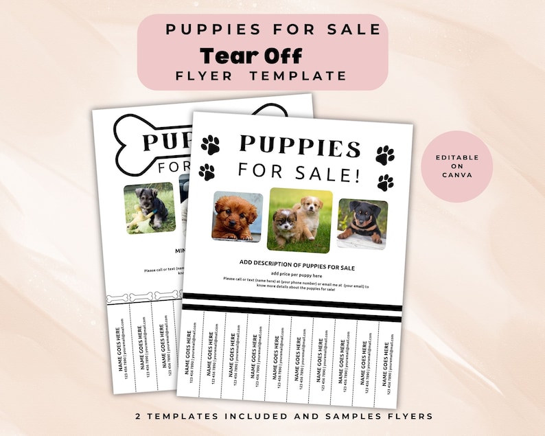 Puppies for Sale Flyer, Pet Tear off Flyer, Canva Template, Dog ...