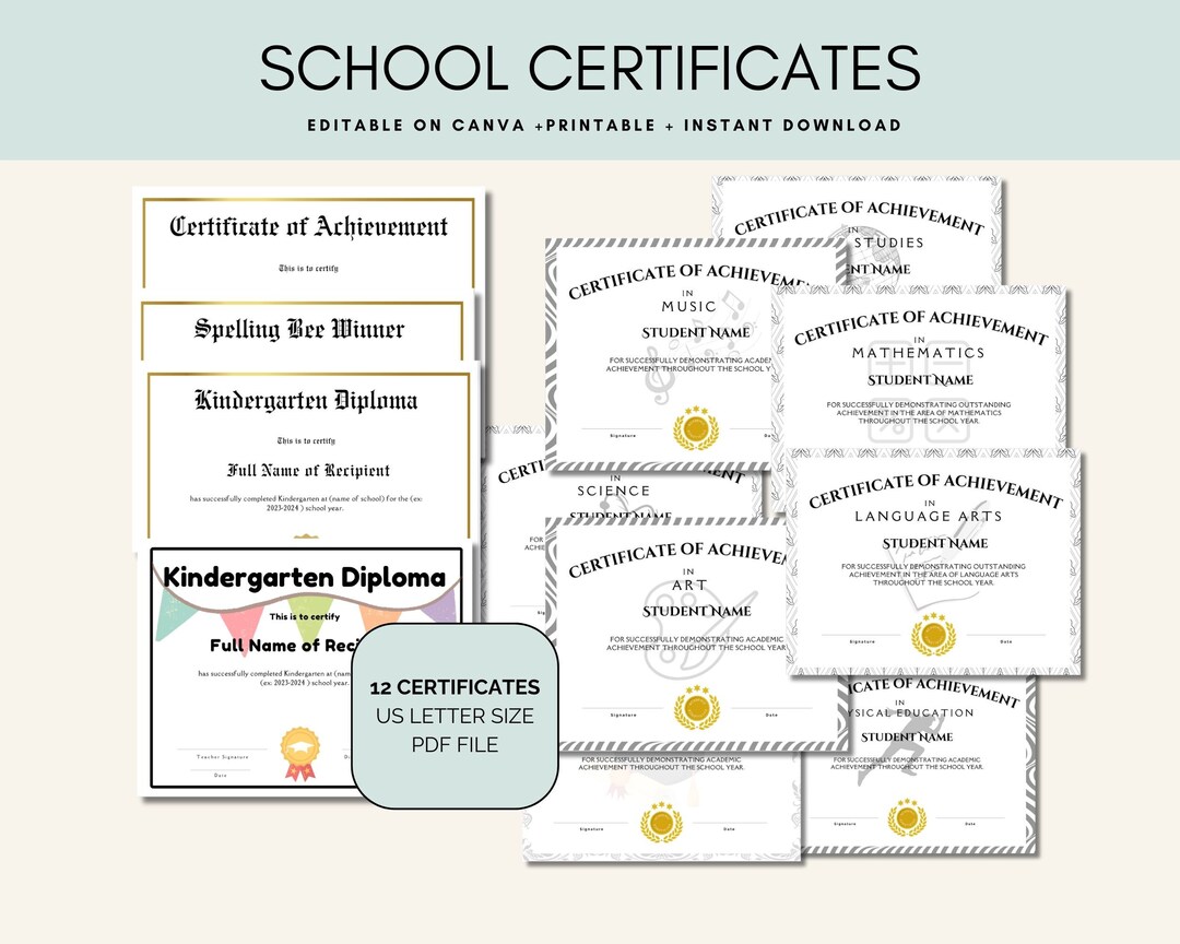 Printable School Awards: Kindergarten Diploma, Spelling Bee (canva ...