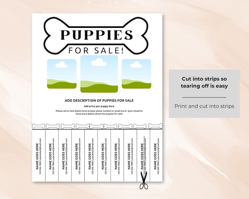 Puppies for Sale Flyer, Pet Tear off Flyer, Canva Template, Dog ...