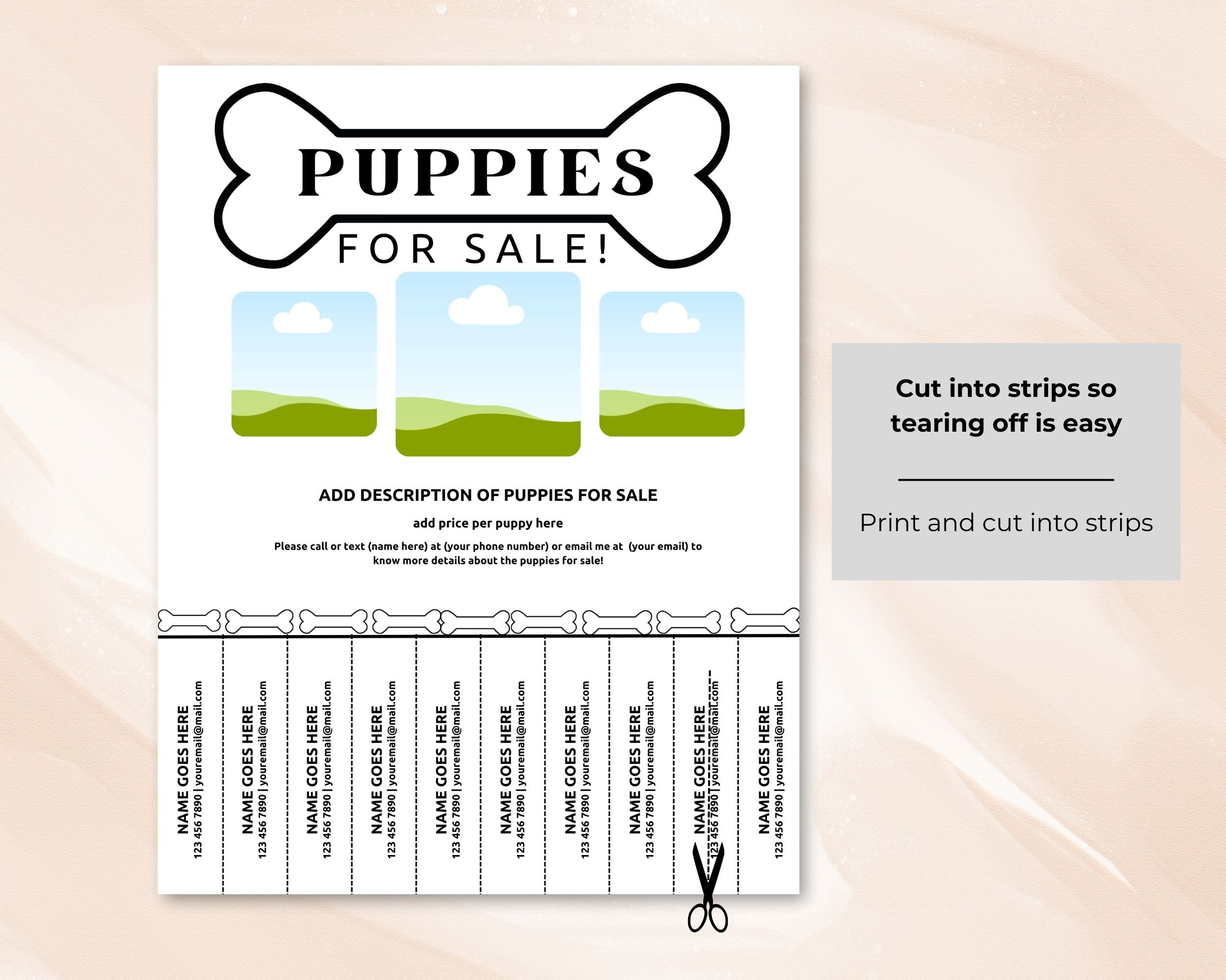 Puppies for Sale Flyer, Pet Tear off Flyer, Canva Template, Dog ...