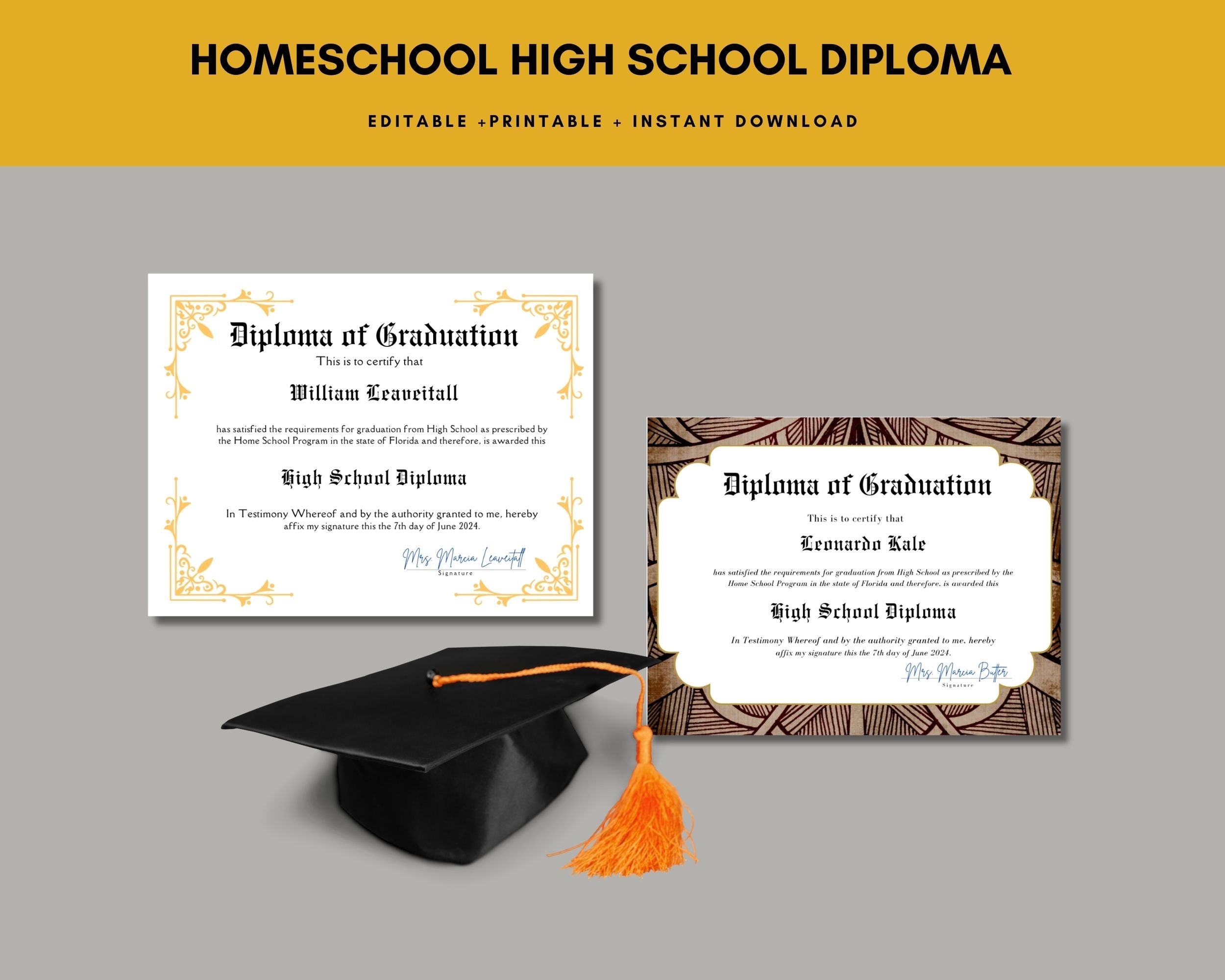 Home School High School Diploma, Canva Template, Editable Diplomas ...
