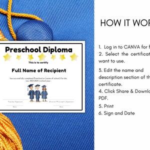 Preschool Diploma, Preschool Graduation Diploma, Canva Template, End of ...