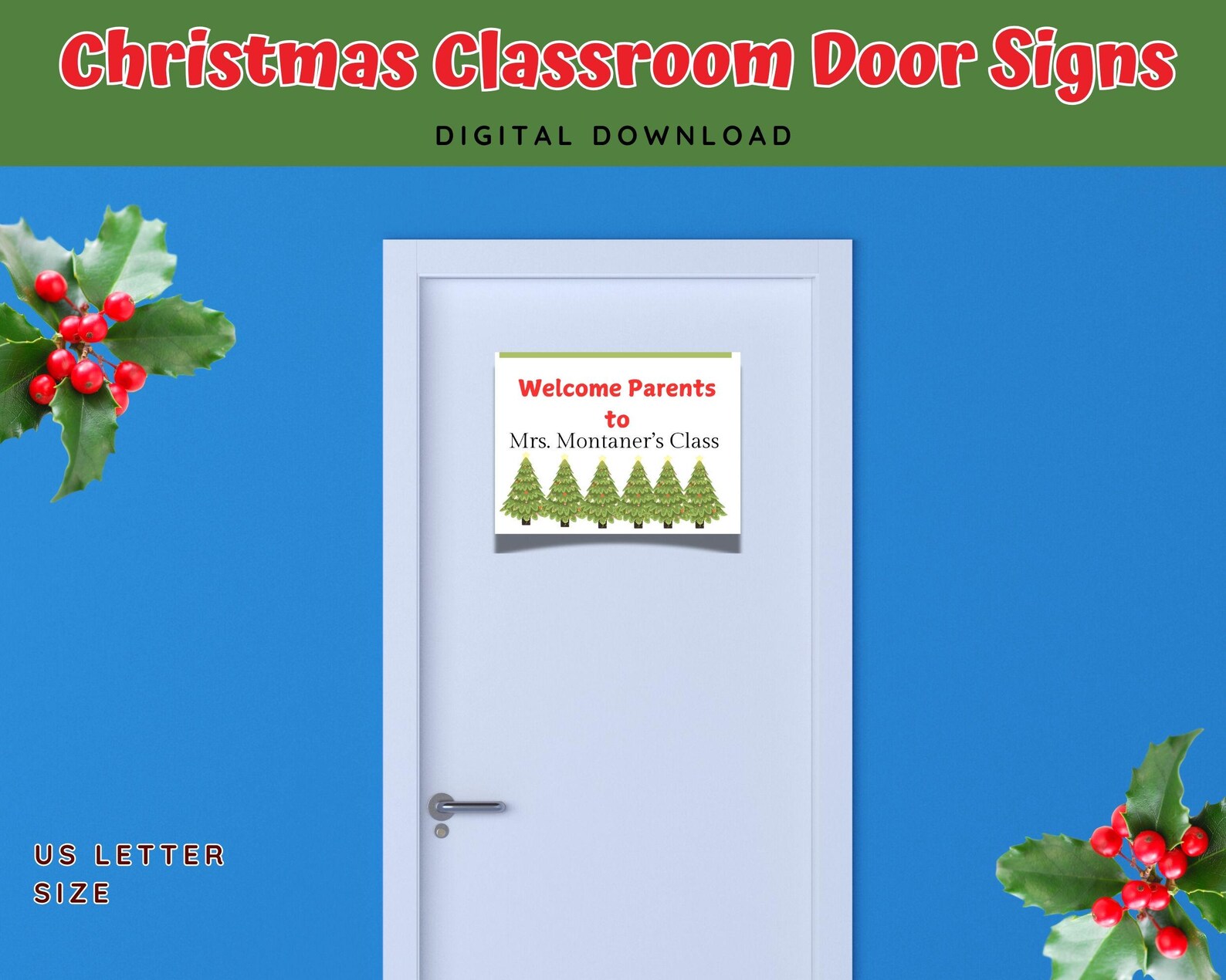 Christmas Classroom Door Sign, Classroom Decor Welcome Sign, Welcome ...