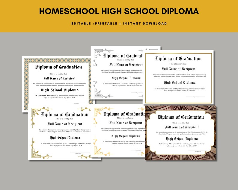 Home School High School Diploma, Canva Template, Editable Diplomas, Graduation Diplomas ...