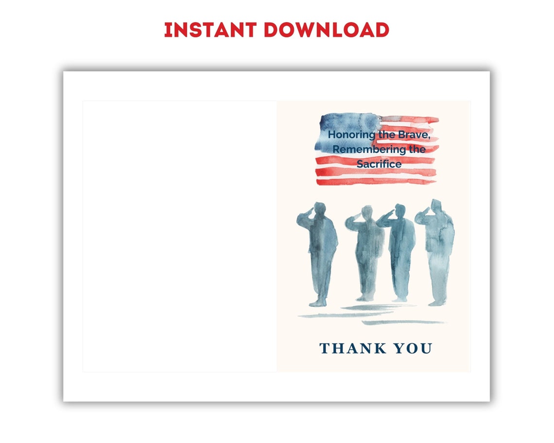 Thank You Veterans Day Card, Veterans Day, Printable Veterans Day ...