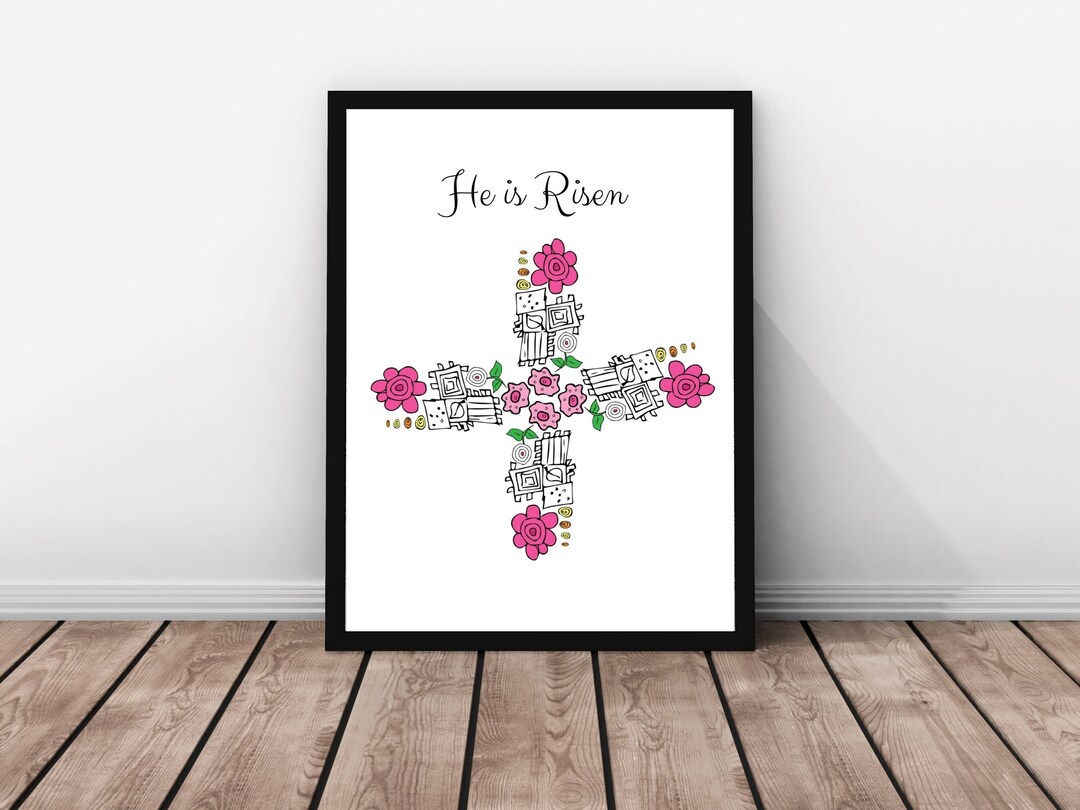Holy Week Decor, Floral Cross, Christian Wall Art, He is Risen ...