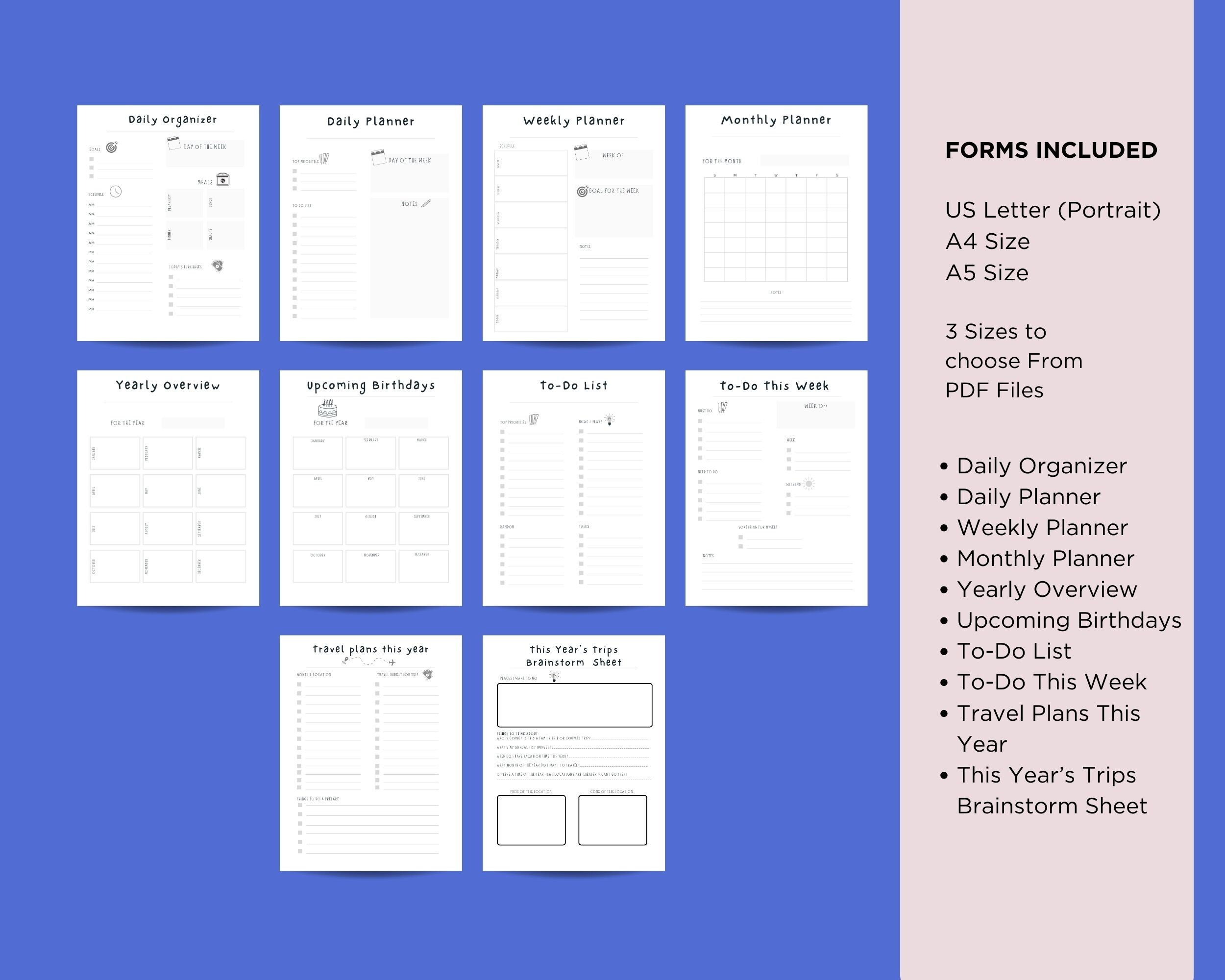 Printable Planner Forms, Weekly Planner, Monthly Planner Sheets, Daily ...
