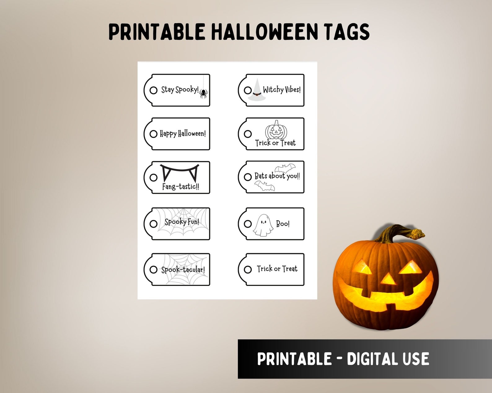 Halloween Printable Tags, Digital Tags, Halloween Tags, DIY Halloween ...