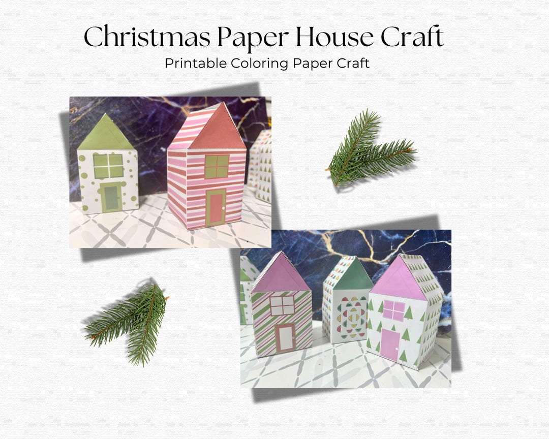 Christmas Paper Houses Printable, Bundle of 7 Color House and 6 Black ...