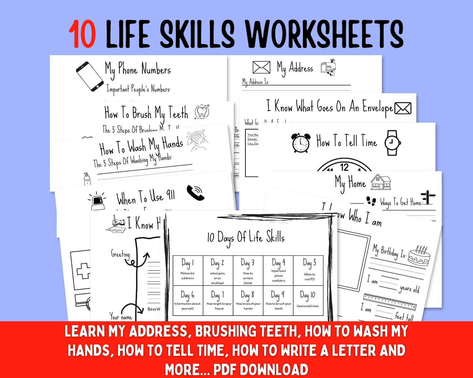 Life Skills Worksheets for Adults and Children, Adult Rehabilitation ...