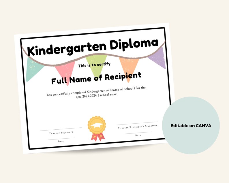 Printable School Awards: Kindergarten Diploma, Spelling Bee (canva ...