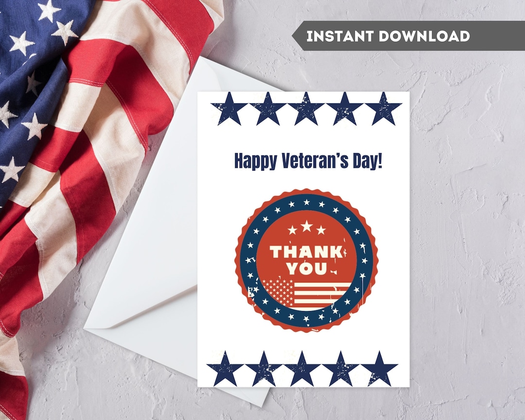 Veterans Day Card, Thank You Card Veterans, Printable Veterans Day ...