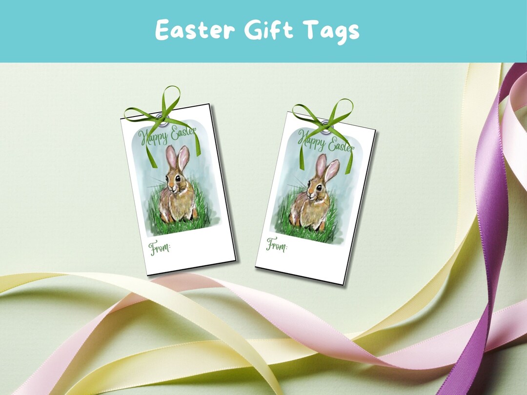 Printable Easter Gift Tags, Watercolor Rabbit Tags for Favors and ...