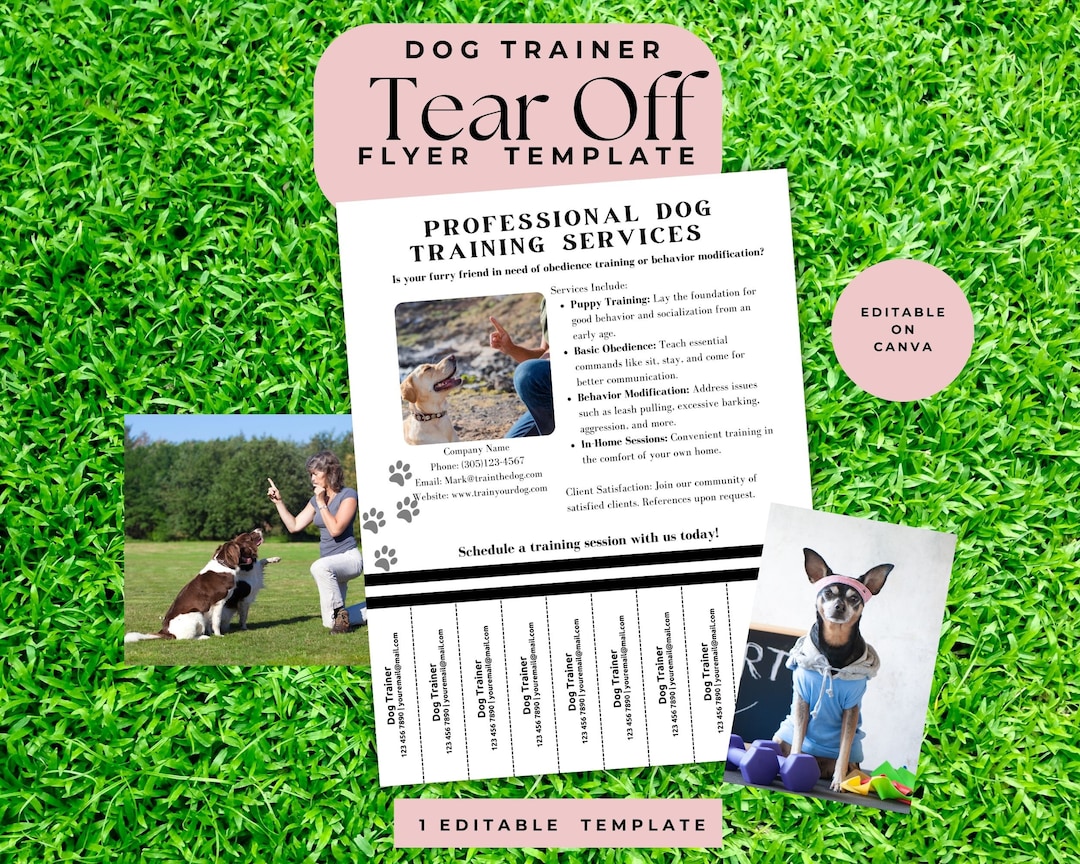 Dog Training Flyer, Dog Trainer Tear off Flyer, Canva Template, Dog ...