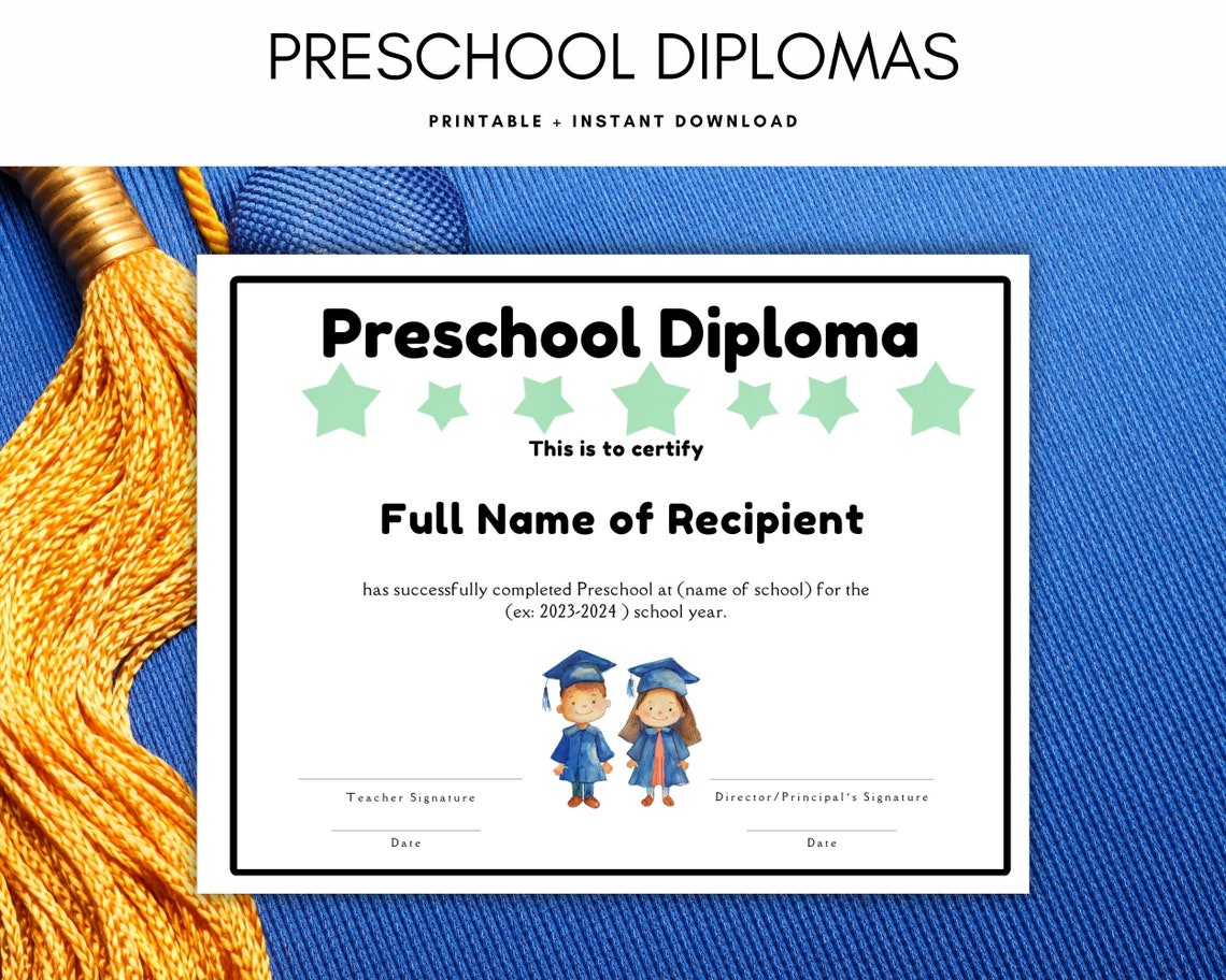 Preschool Graduation Diploma: Editable Canva Template (digital Download ...