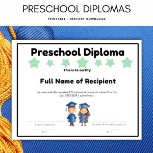 Preschool Diploma, Preschool Graduation Diploma, Canva Template, End of ...