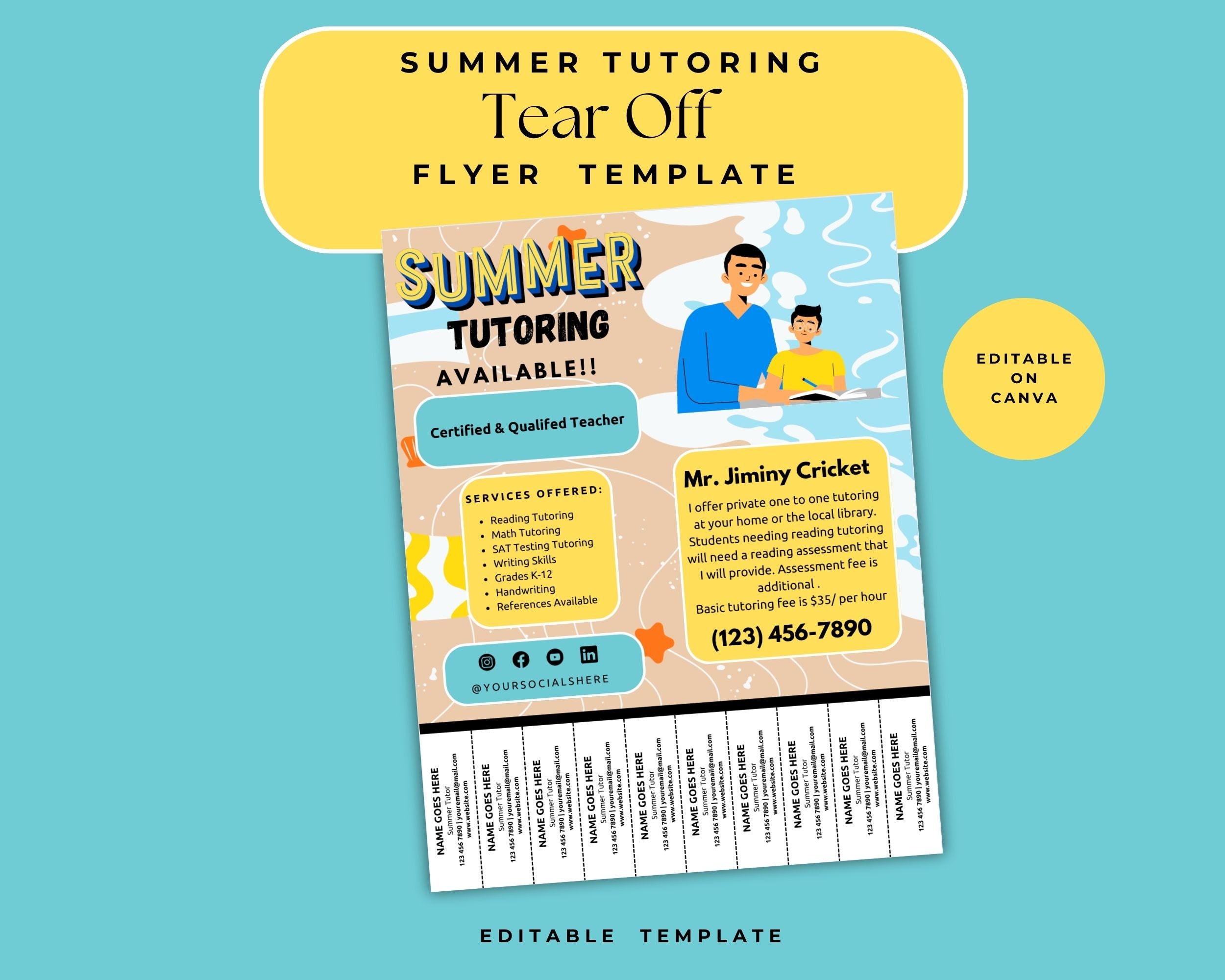 Summer Tutoring Tear-off Flyer Template (canva Editable) - Etsy
