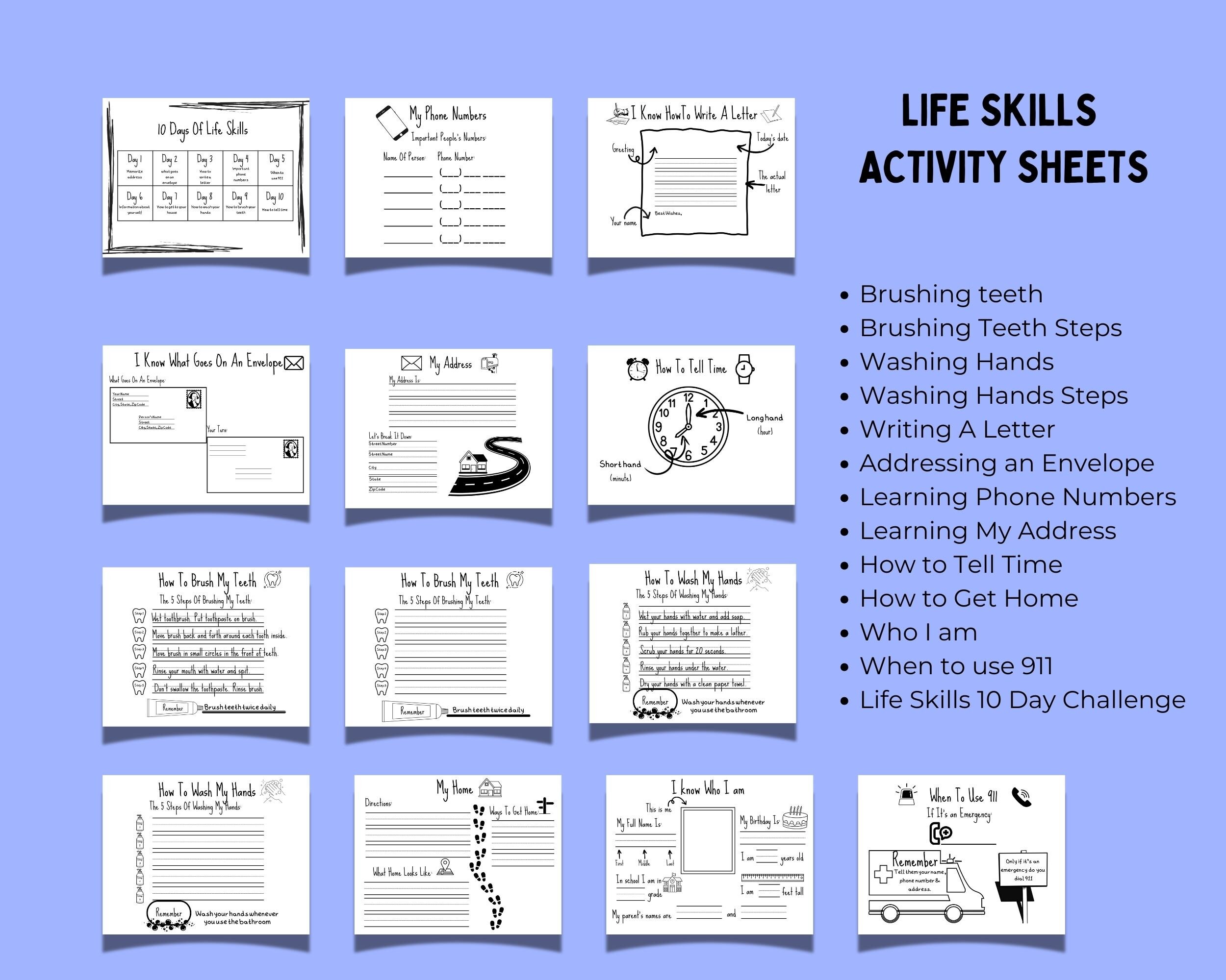 Life Skills Worksheets for Adults and Children, Adult Rehabilitation ...