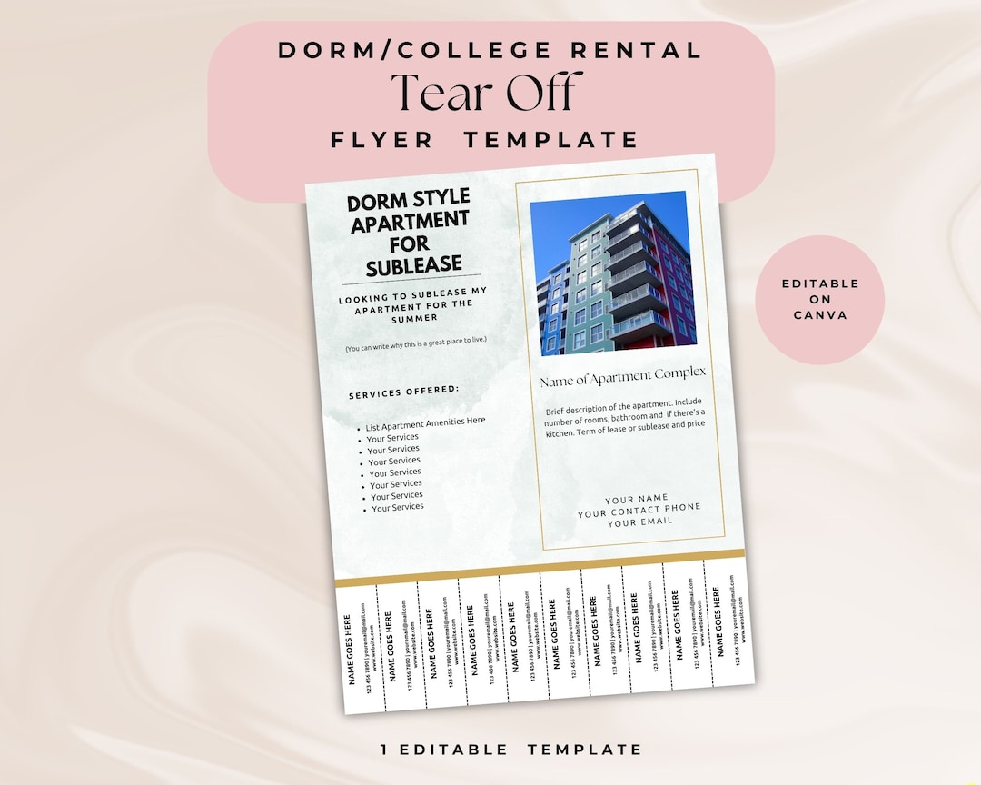College Dorm Sublease Flyer Template: Printable Tear-off (canva) - Etsy
