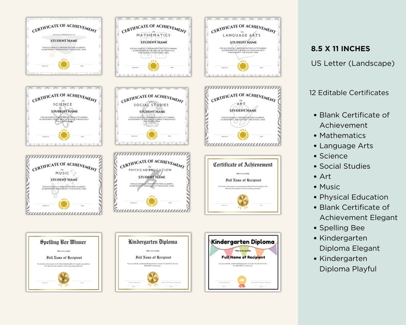 Printable School Awards: Kindergarten Diploma, Spelling Bee (canva ...