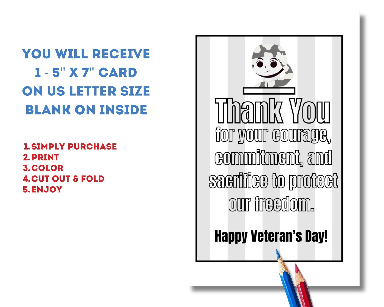 Veterans Day Coloring Card, Veterans Day for Kids, Printable Veterans ...