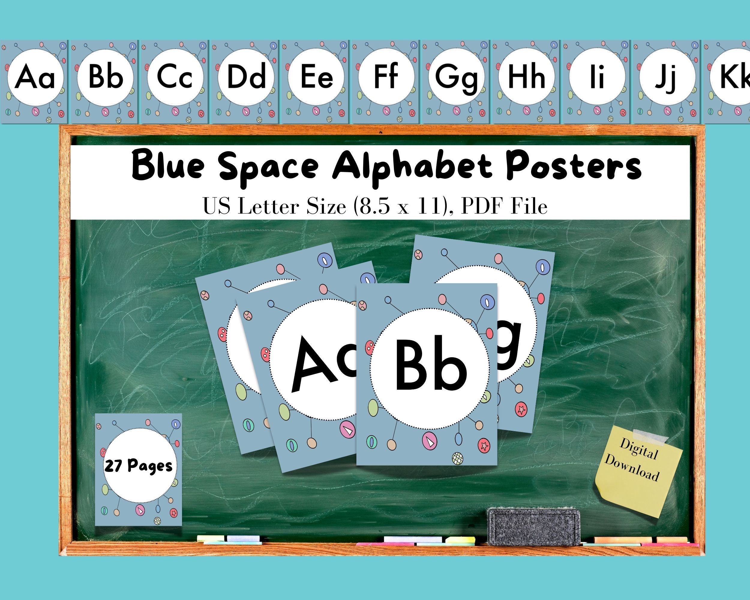 Blue Space Alphabet Posters: Classroom ABC Printable (digital Download ...