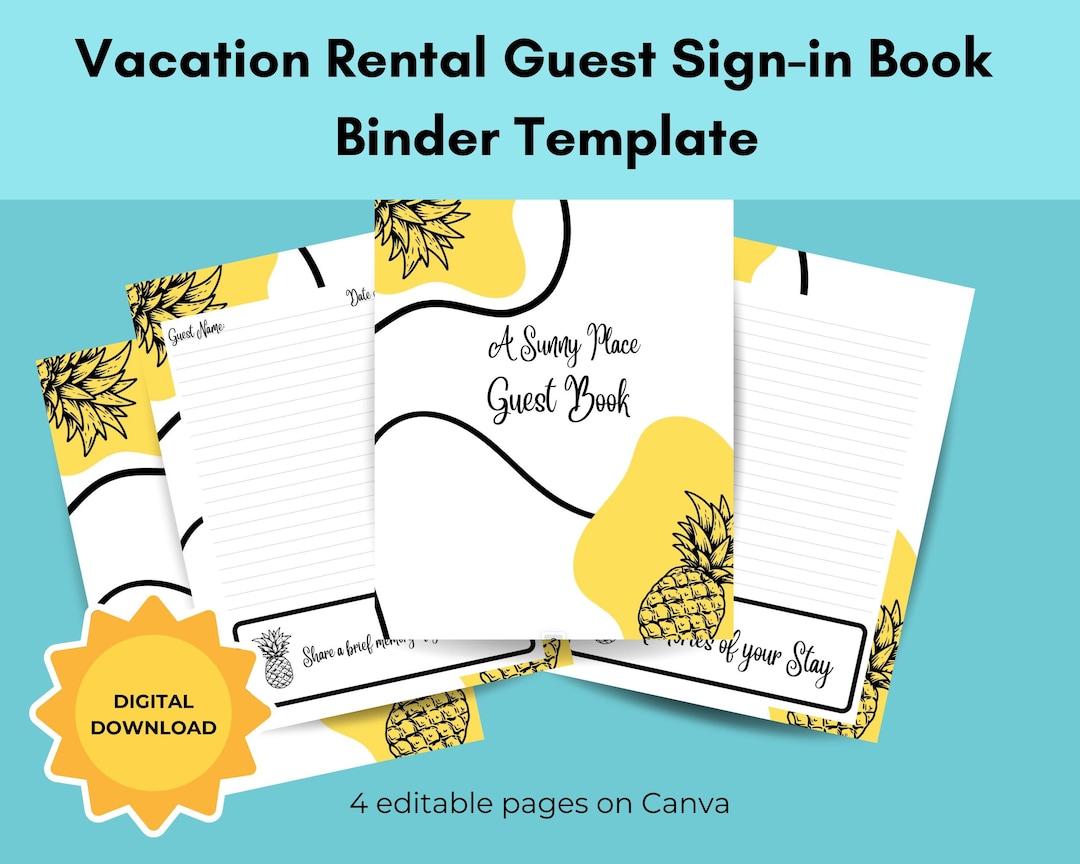 Airbnb Guest Sign-in Book Editable Template, Canva Template, Tropical Beach House Rental, Guest ...