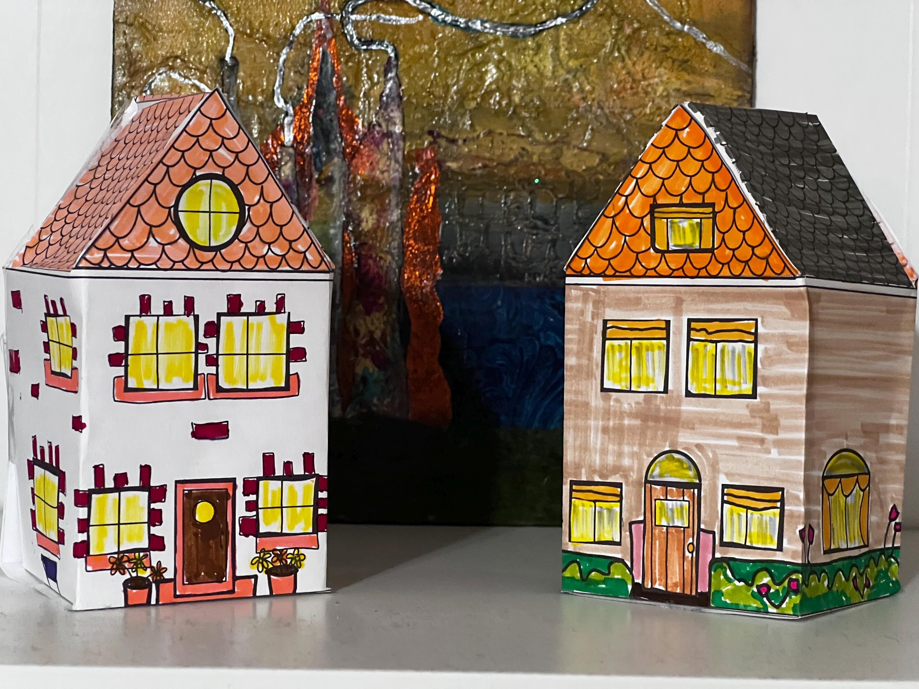 Paper Houses Printable, Set of 2 Paper House, Coloring Page for Kids ...