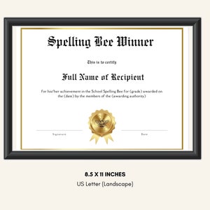Printable School Awards: Kindergarten Diploma, Spelling Bee (canva ...