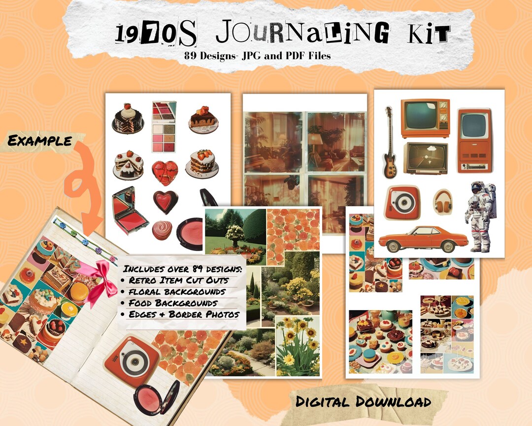 Retro 1970s Scrapbooking Kit, Digital Scrapbooking Kit, Retro Junk ...