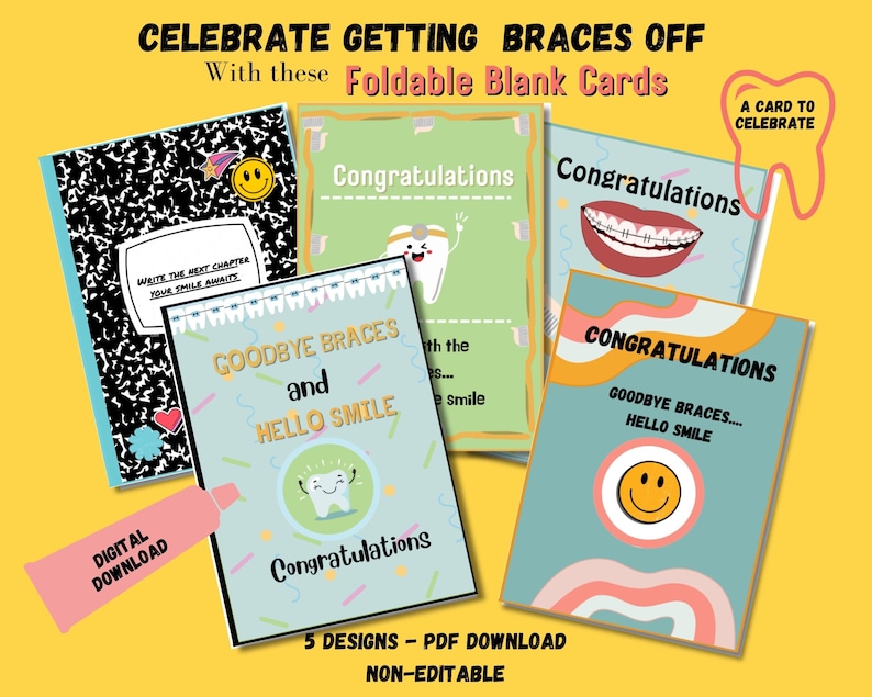 Braces off Congratulations Card: Teen Printable (PDF) - Etsy