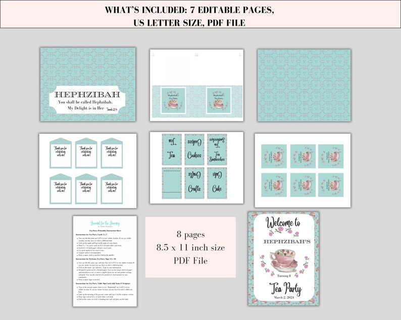 Tea Party Printable Set, Vintage Tea Party Decor, Editable Signs, CANVA ...