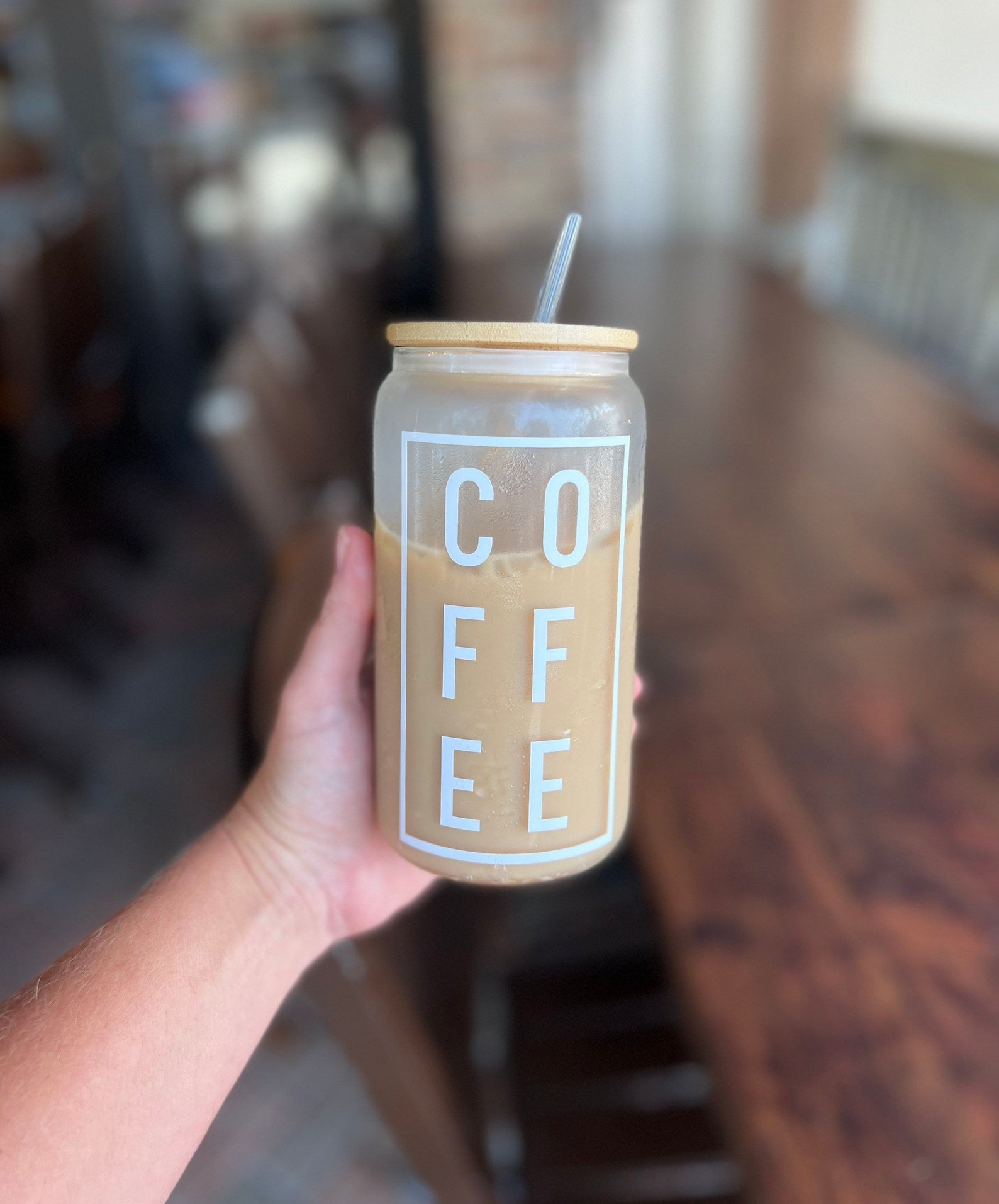 Personalized Iced Coffee Cup Glass With Bamboo Lid and Plastic - Etsy