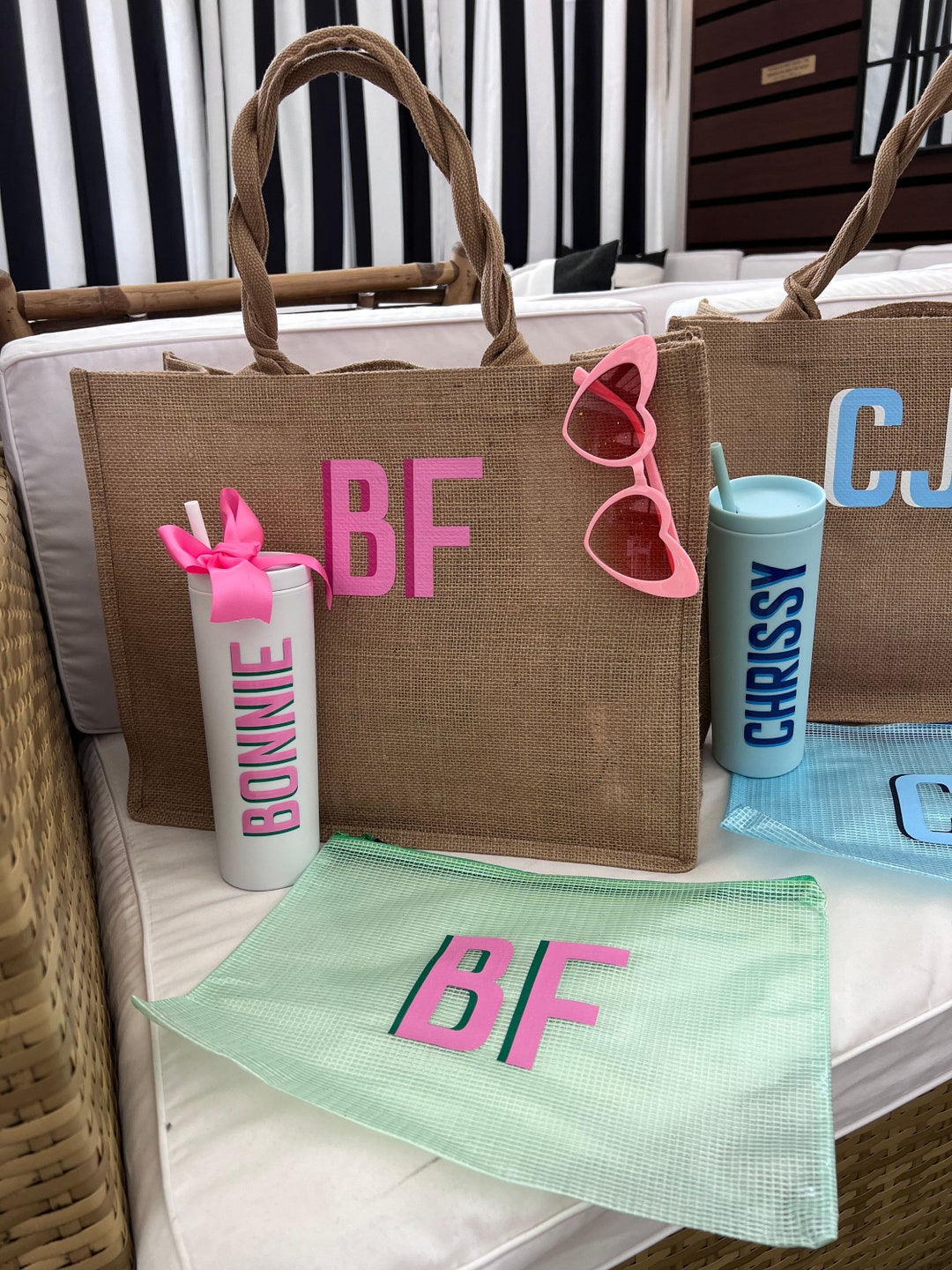 Monogram Jute Tote Bag, Personalized Bachelorette Gift - Etsy