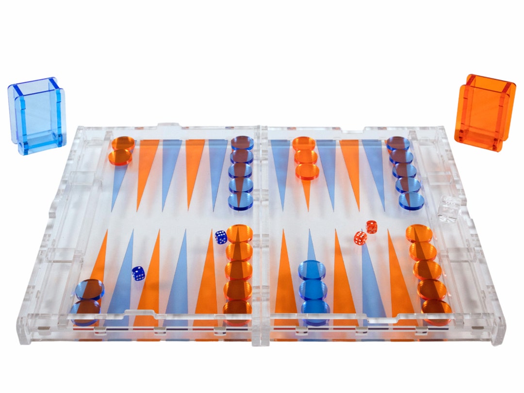 Inlaid Acrylic Backgammon Set – Clear, Blue & Orange - Large - Etsy