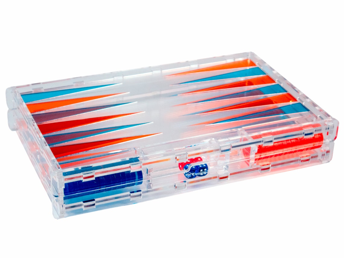 Inlaid Acrylic Backgammon Set – Clear, Blue & Orange - Medium - Etsy