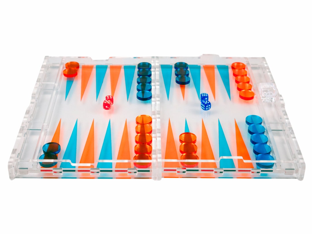 Inlaid Acrylic Backgammon Set – Clear, Blue & Orange - Medium - Etsy