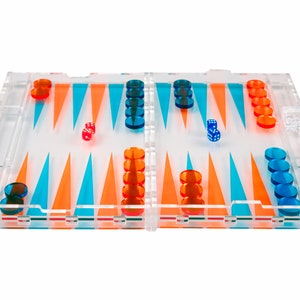Inlaid Acrylic Backgammon Set – Clear, Blue & Orange - Medium - Etsy