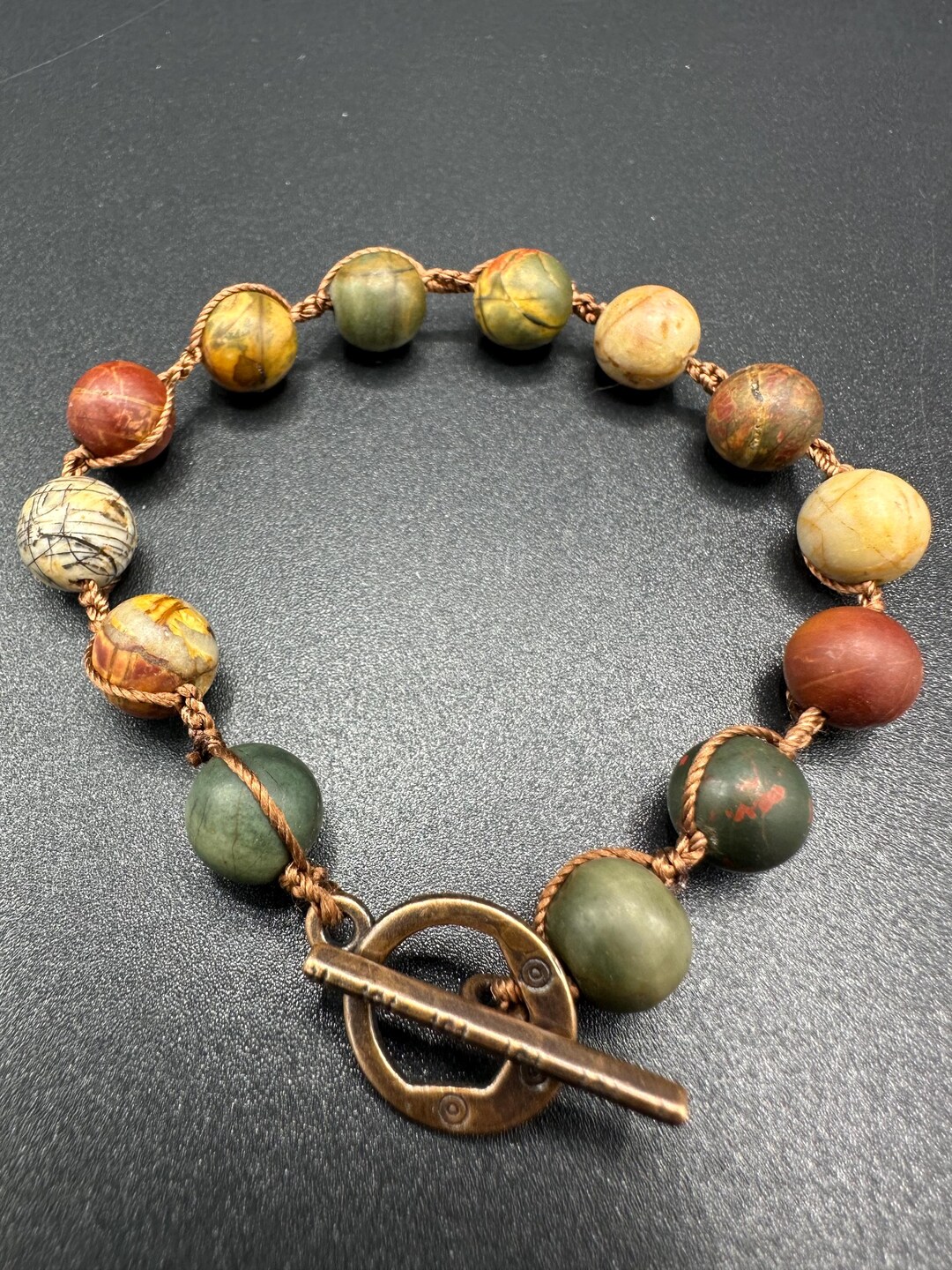 Picasso Jasper Crochet Beaded Bracelet - Etsy