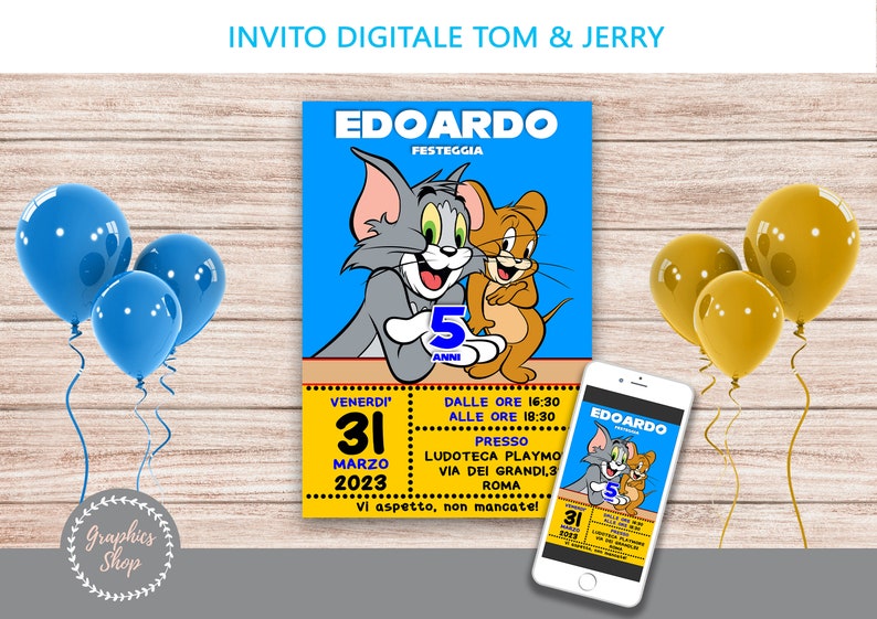 TOM & JERRY Invitación digital para fiesta de cumpleaños temática ...