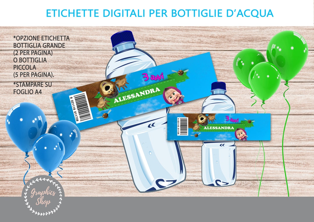 MASHA AND BEAR Digital Labels for Water Bottles, Theme Birthday Party ...