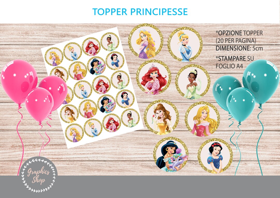 PRINCESSES - Circle Cupcake Topper, Digital Printable Themed Birthday ...