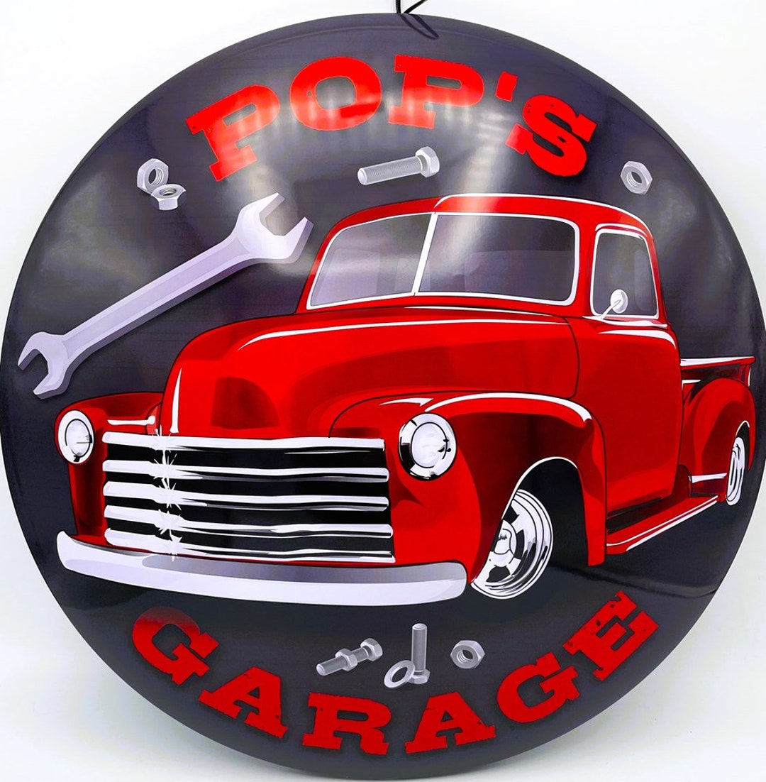 Pop's Garage Classic Truck - Metal Dome Sign - Etsy
